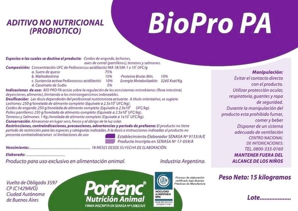 BioPro PA probiótico para pollos parrilleros y porcinos
